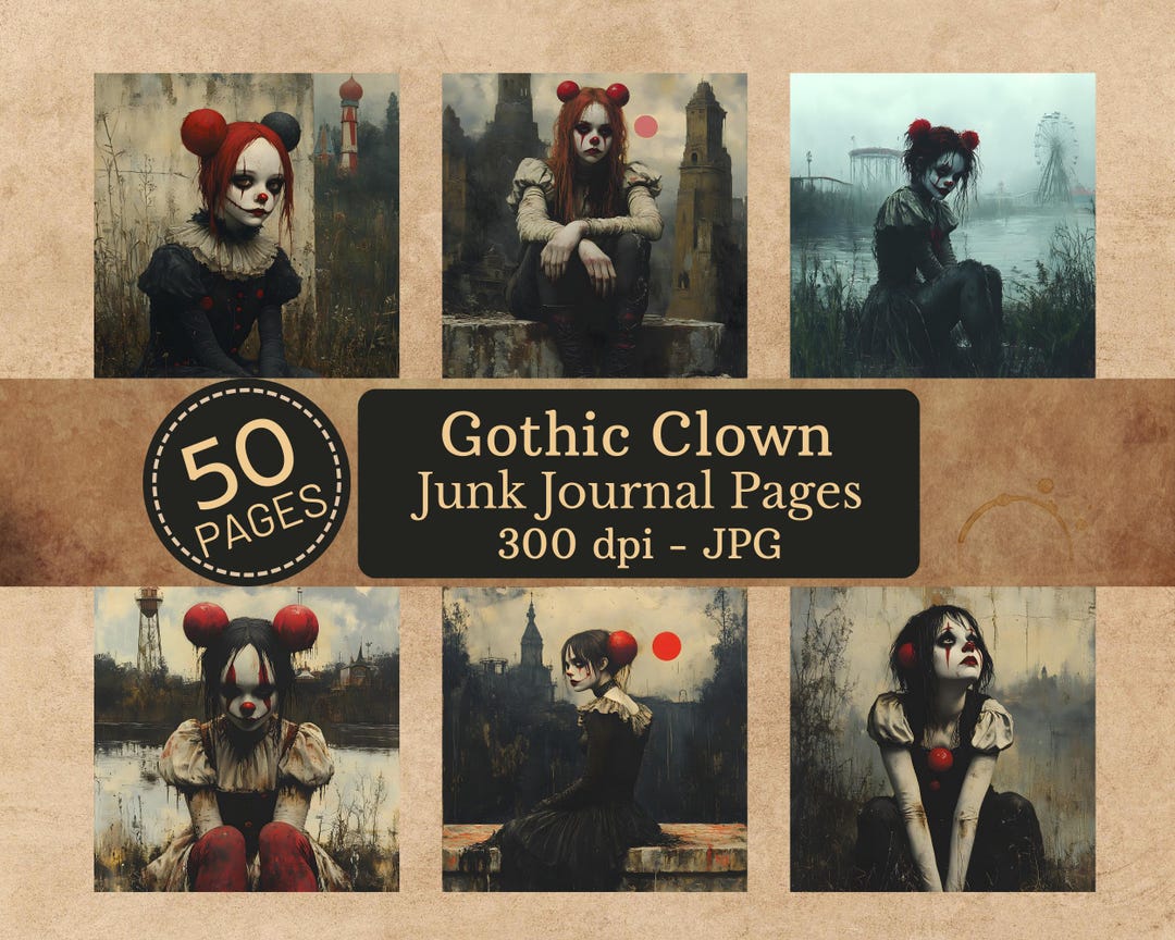 50 Gothic Clown Page Elements, Background Mystical Digital Halloween ...