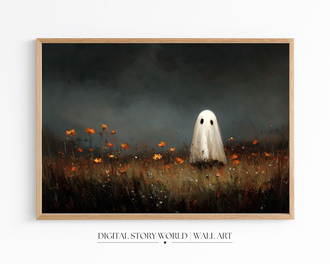 Ghost in Flower Field Art Print | Spooky Halloween Meadow Poster ...