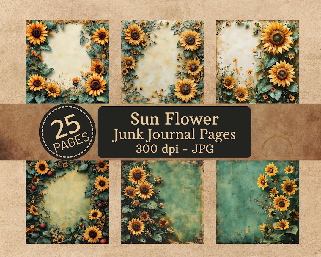 25 Vintage Sunflower Digital Background Paper JPG, Charming Fall ...