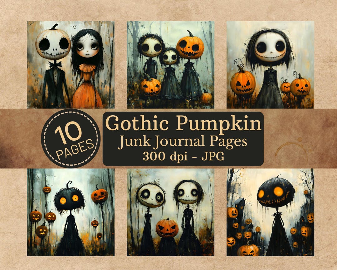 10 Gothic Pumpkin Collage Pages | Creepy Halloween Digital Kit | Spooky ...