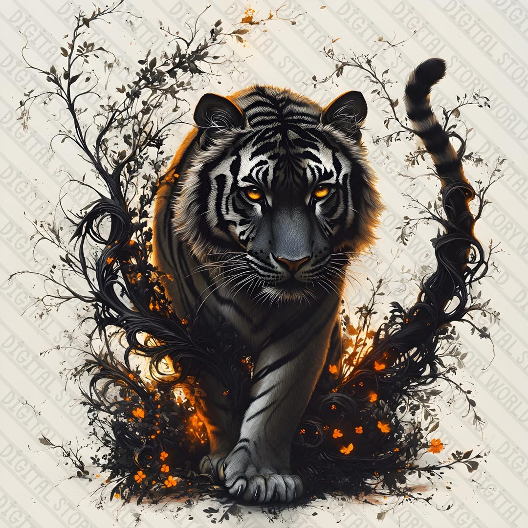 25 Background Plant Themed Gothic Animal Elements, Digital Tiger ...