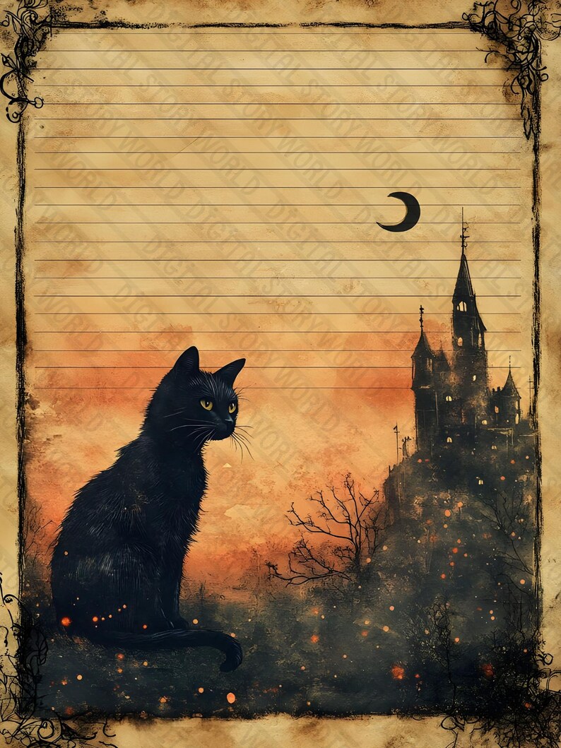 40 Black Cat Halloween Digital Paper, Cats Junk Journal Pages, Vintage ...