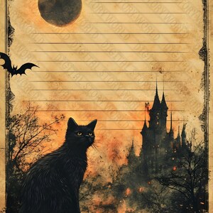 40 Black Cat Halloween Digital Paper, Cats Junk Journal Pages, Vintage ...