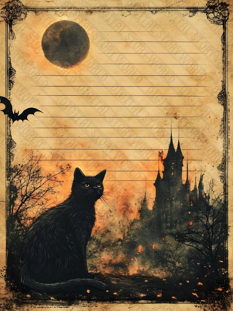 40 Black Cat Halloween Digital Paper, Cats Junk Journal Pages, Vintage ...