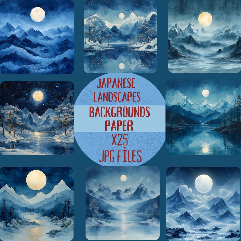 25 Japanese Art Landscape Digital Backgrounds, High Quality JPG Files ...