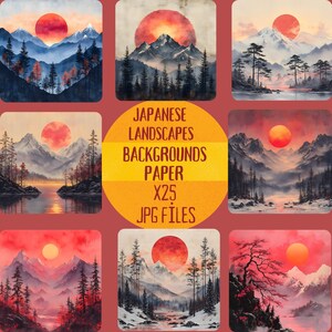 25 Japanese Art Landscape Digital Backgrounds, High Quality JPG Files ...