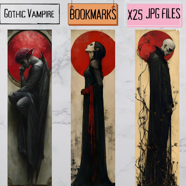 25 Vintage Bookmarks Mystical Digital Halloween Items, Digital Vampire ...