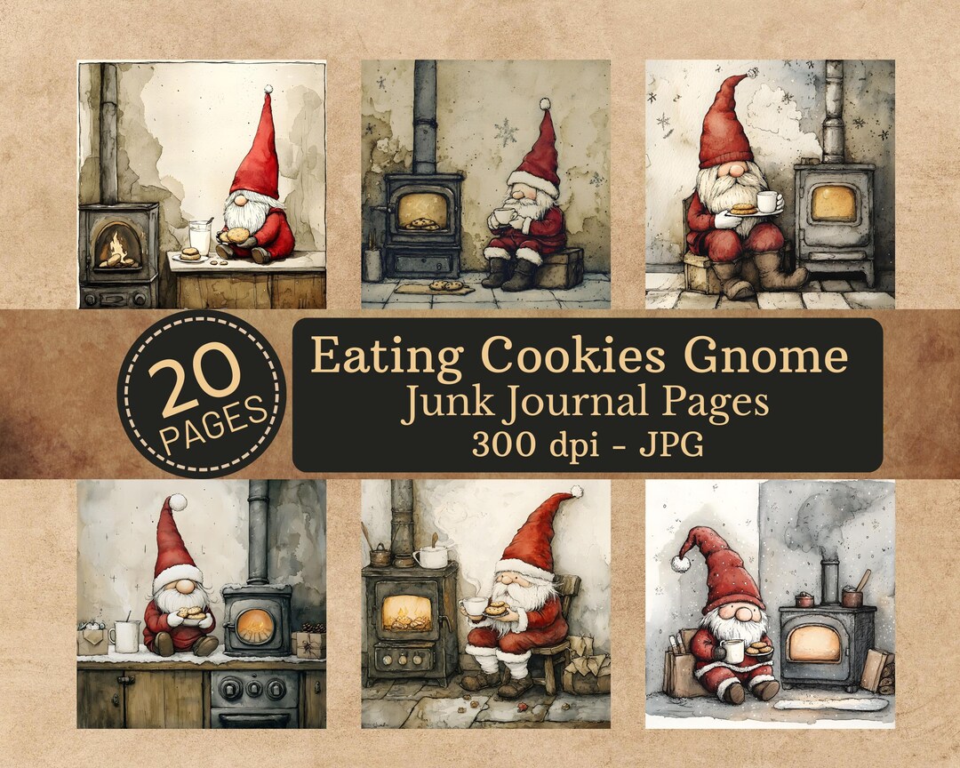 20 Christmas Gnome Eating Cookies in the Kitchen Background Paper,jpg ...