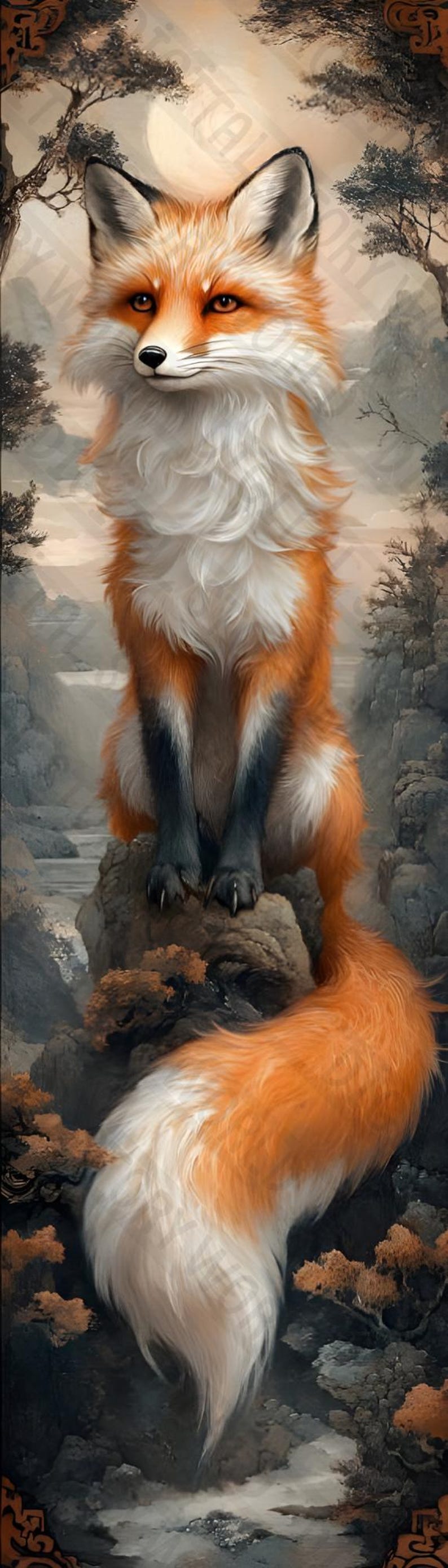 25 Edo Period Bookmarks Mystical Digital Fox Items, Digital Fox Collage, Beautiful Ukiyo-e Style ...