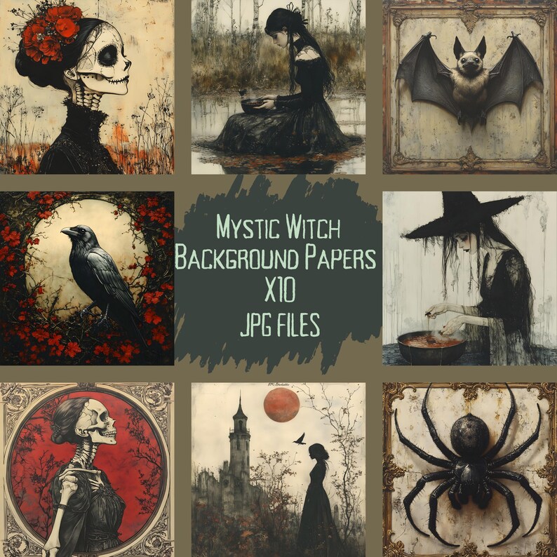 10 Vintage Backgrounds Mystical Digital Halloween Elements, Digital ...