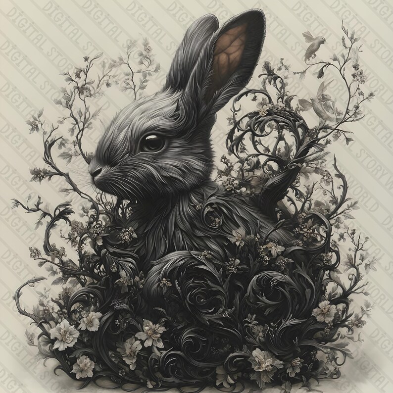 25 Digital Rabbit Pages, Background Gothic Animal Elements, Aesthetic ...