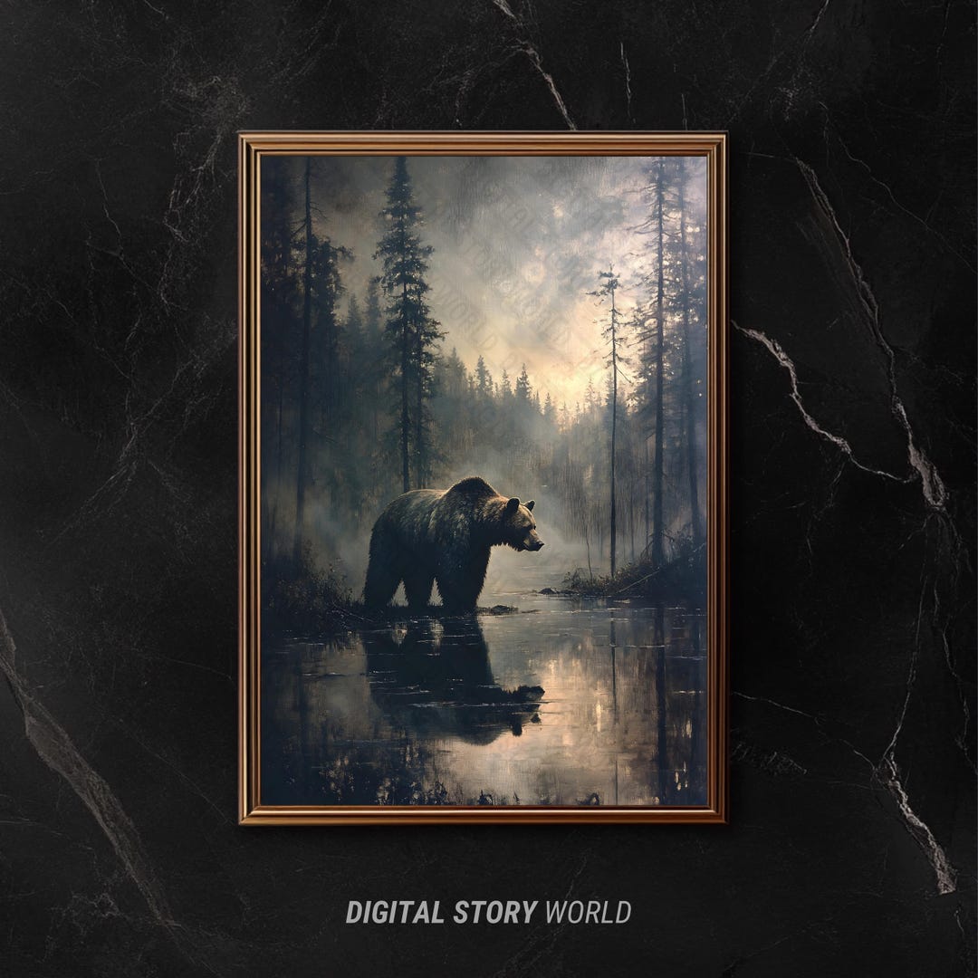 Charming Vintage Bear Wall Art, Beautiful Bear Landscape Print, Rustic ...