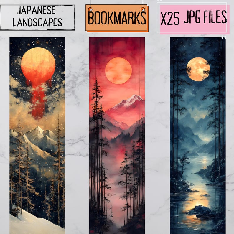 25 Japanese Art Landscape Digital Bookmarks, High Quality JPG Files ...