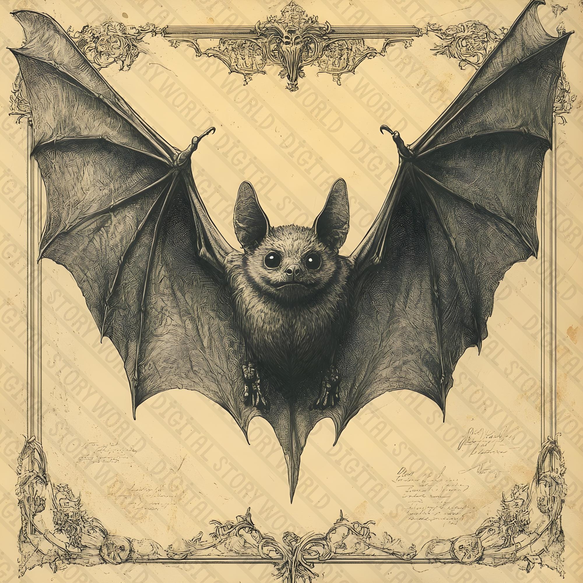 30 Gothic Bat Page Elements, Background Mystical Digital Halloween ...