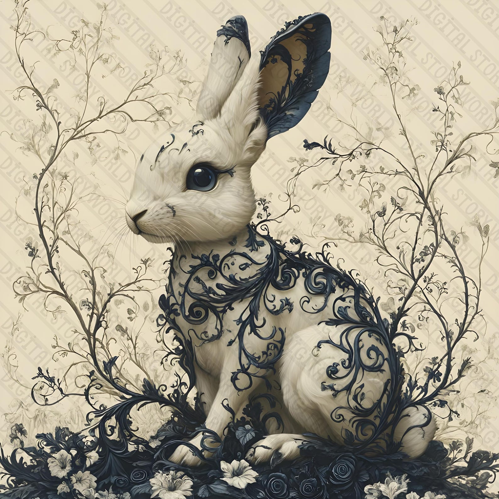 25 Digital Rabbit Pages, Background Gothic Animal Elements, Aesthetic ...