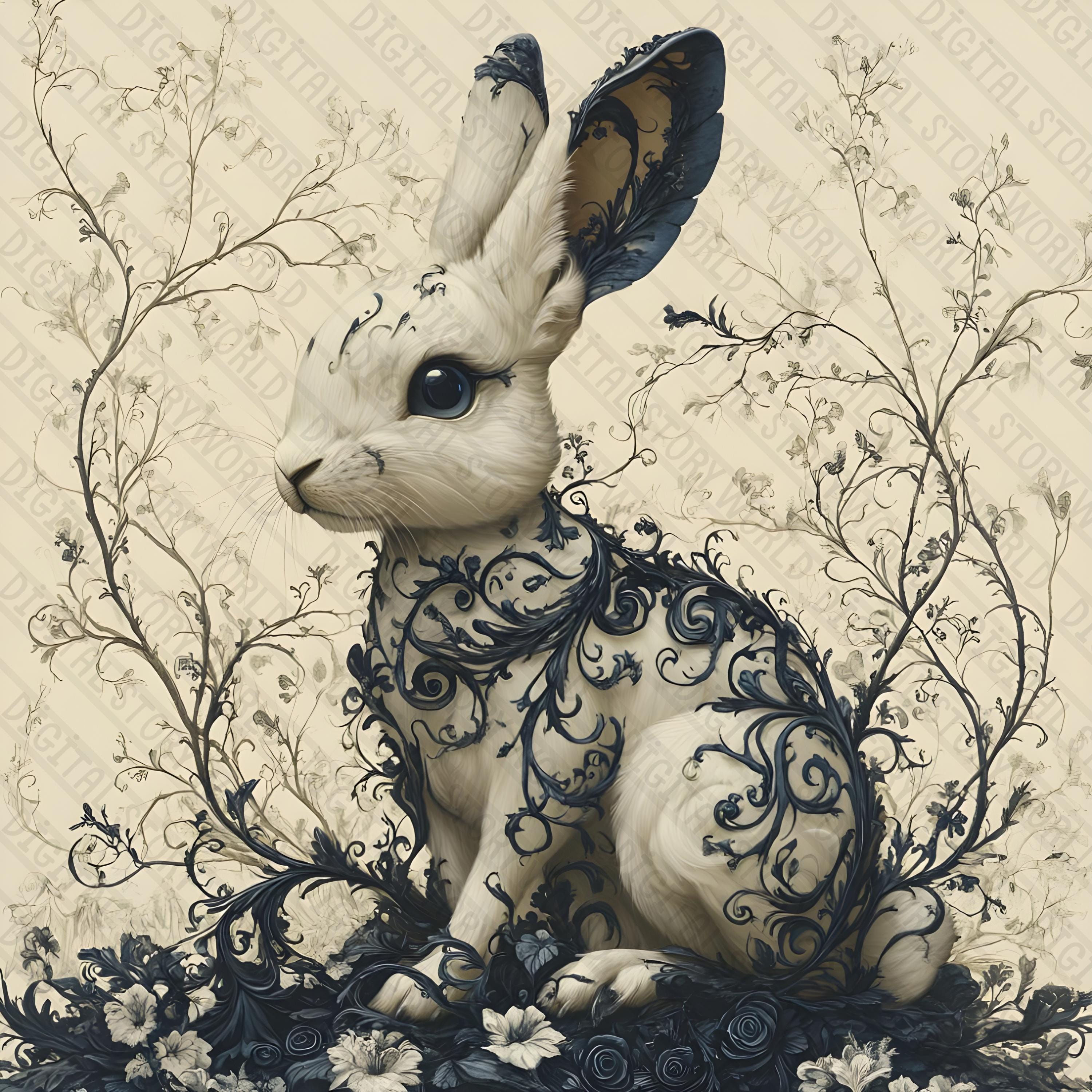 25 Digital Rabbit Pages, Background Gothic Animal Elements, Aesthetic ...