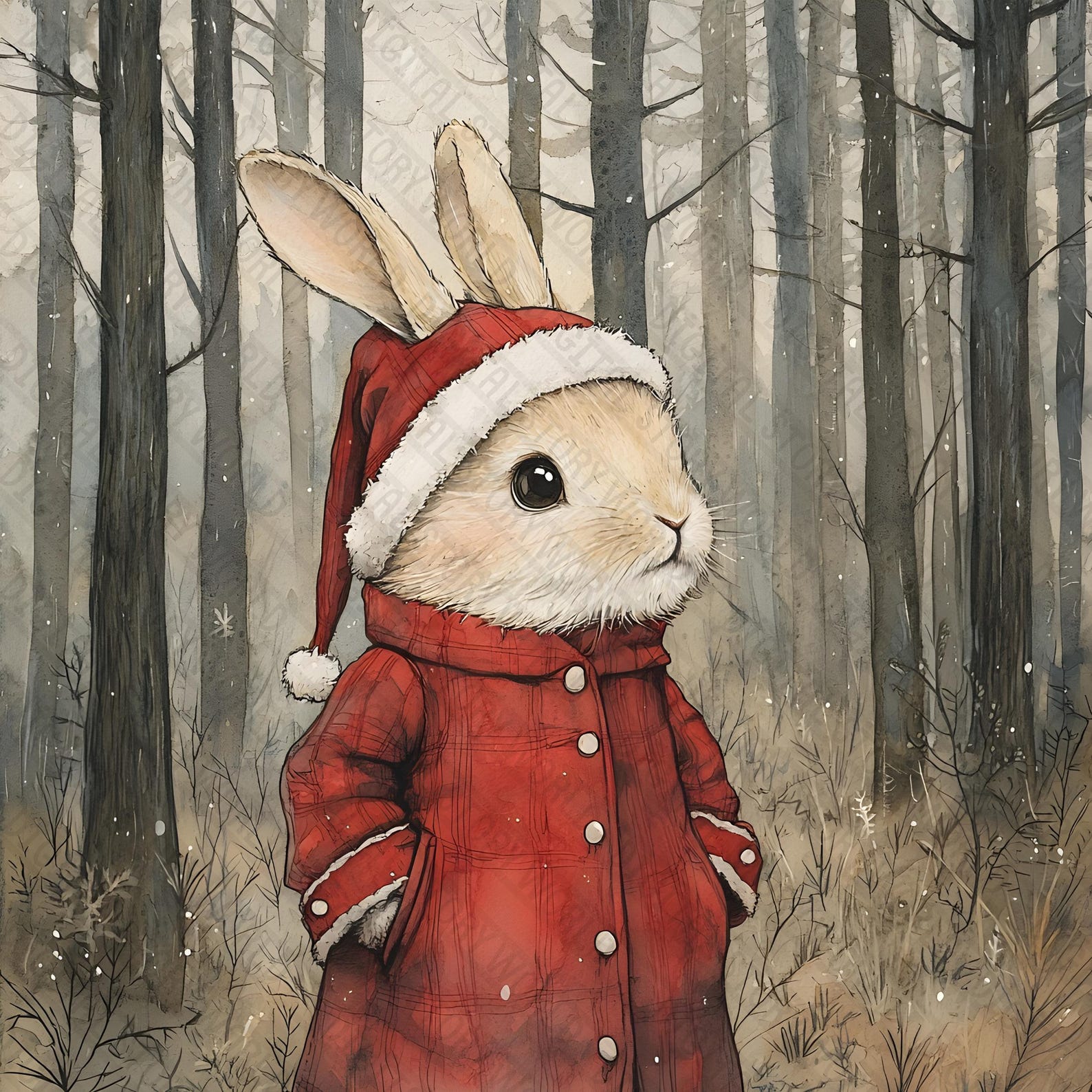 30 Cute Christmas Bunny Backgrounds | JPG Digital Papers | Forest ...