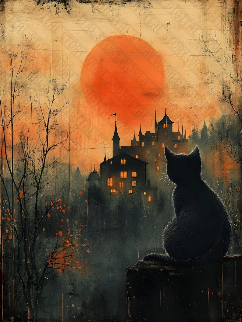 40 Black Cat Halloween Digital Paper, Cats Junk Journal Pages, Vintage ...