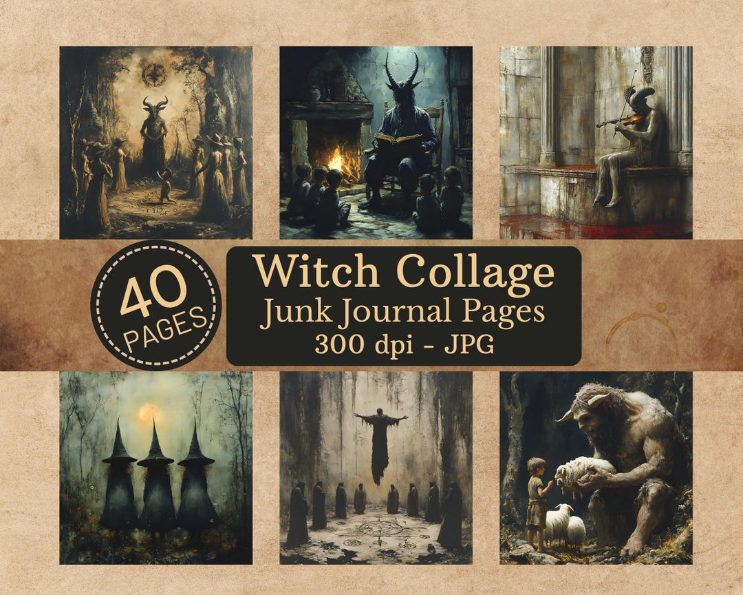 40 Digital Witch Collage Pages,vintage Background Mystical Digital ...