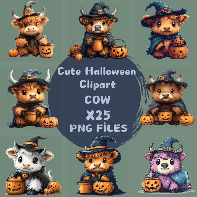 25 Cute Printable Halloween Cow Stickers Halloween Clip Art, Digital ...