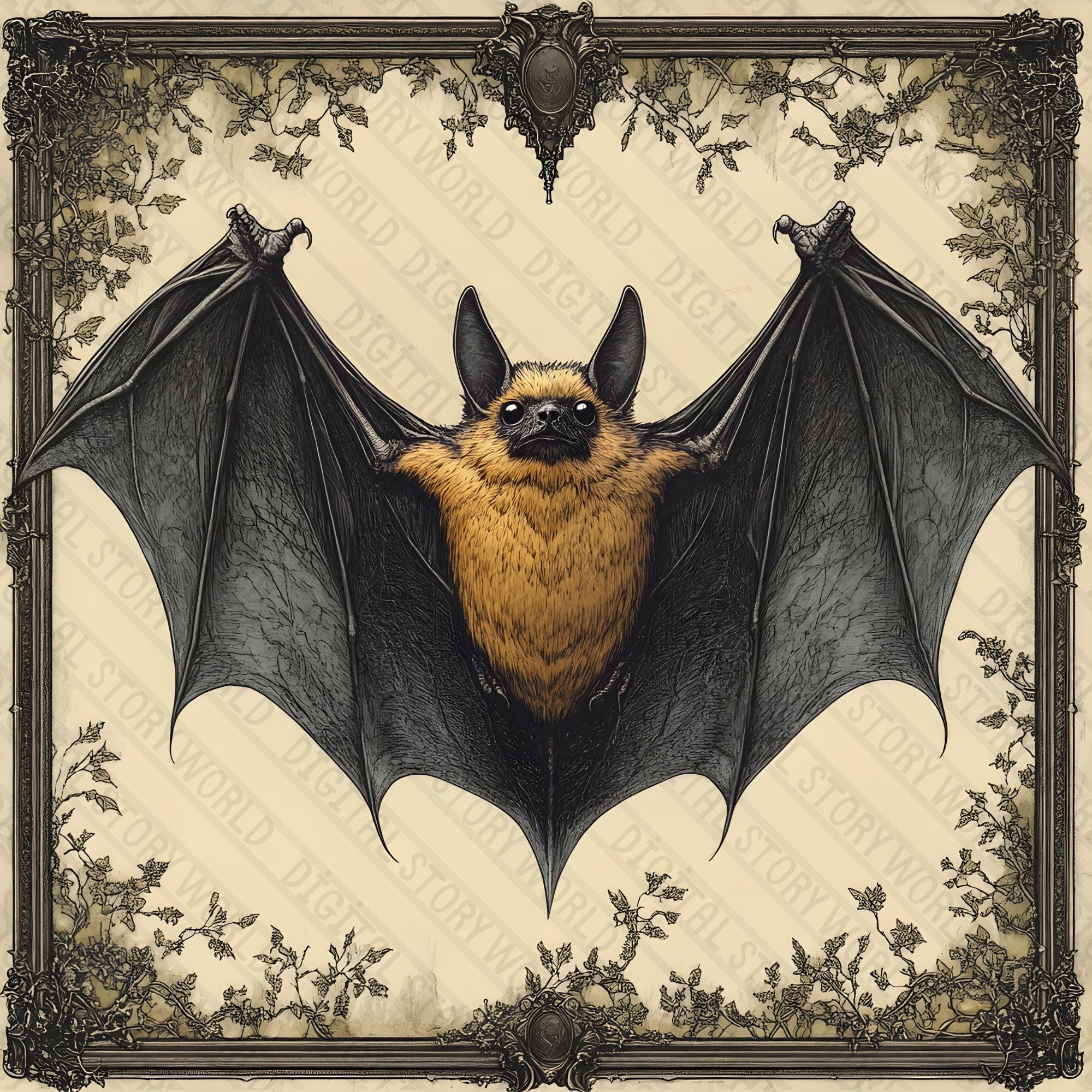 30 Gothic Bat Page Elements, Background Mystical Digital Halloween ...
