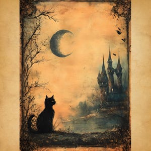 40 Black Cat Halloween Digital Paper, Cats Junk Journal Pages, Vintage ...