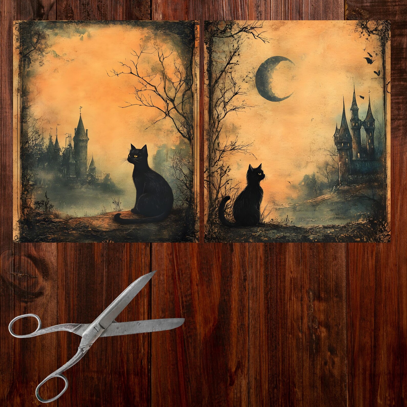 40 Black Cat Halloween Digital Paper, Cats Junk Journal Pages, Vintage ...