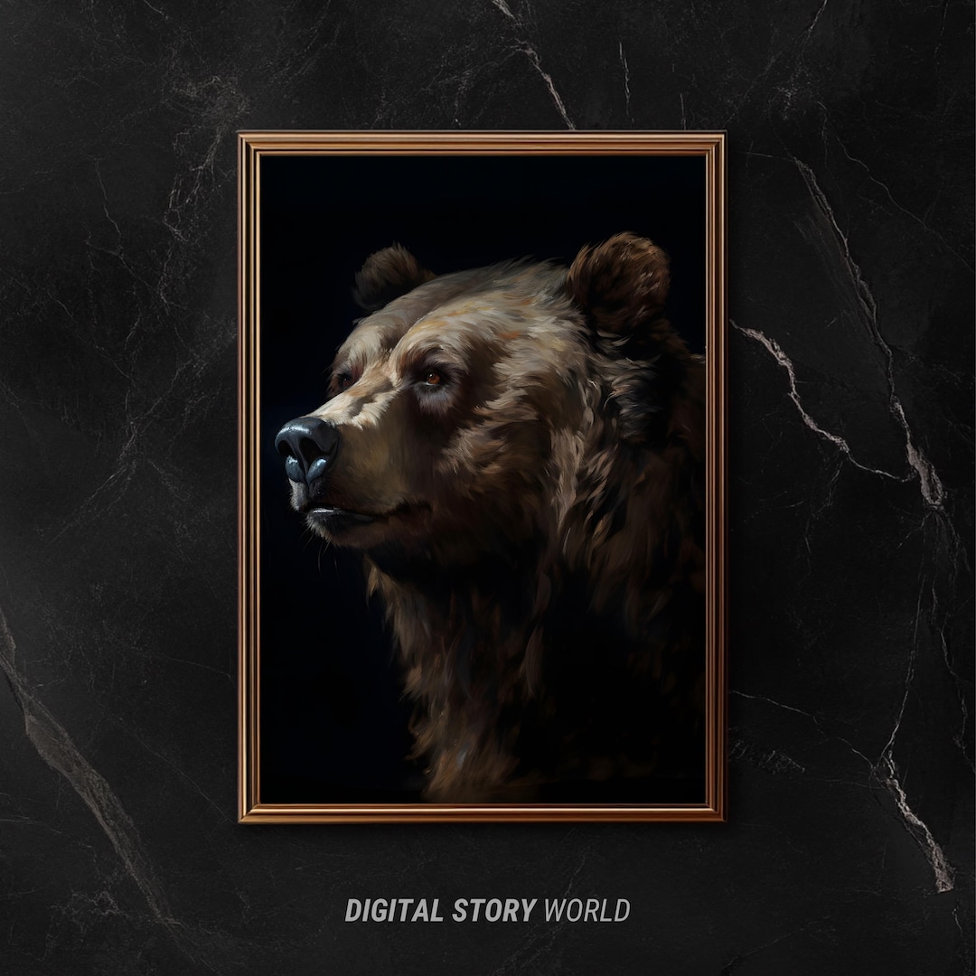 Majestic Bear in Moonlight, Dark Academia Decor, Vintage Wall Art ...