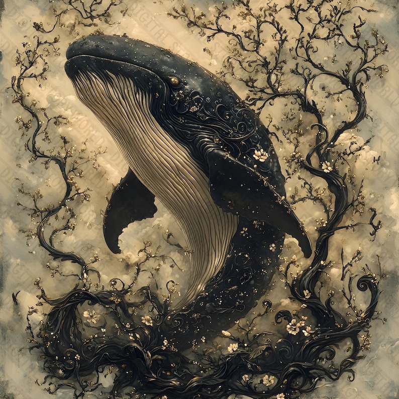 25 Background Plant Themed Gothic Animal Elements, Digital Whale ...
