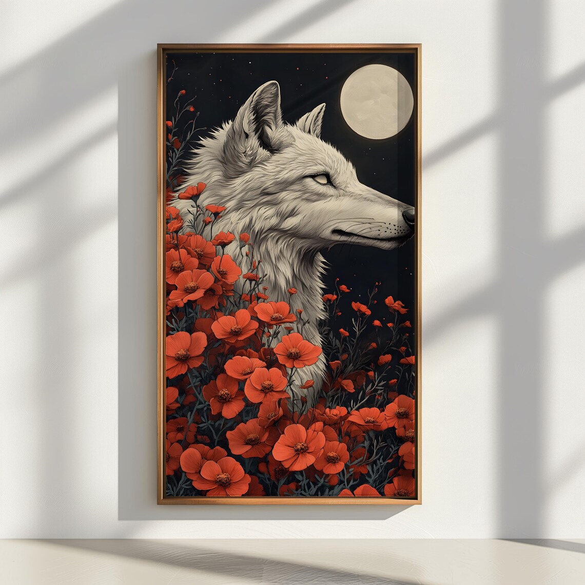 Gothic White Wolf Art Print, Dark Botanical Wolf Poster, Witchy Wolf ...