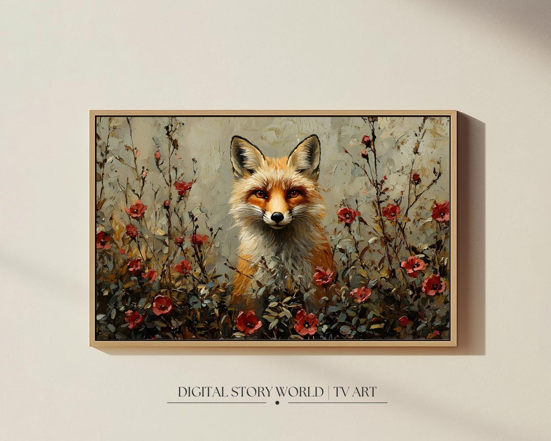 Spring Fox Frame TV Art | Rustic Floral Fox Artwork for Samsung Frame ...