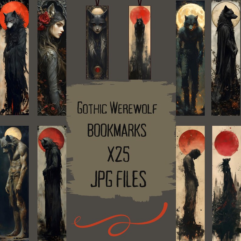 25 Vintage Bookmarks Mystical Digital Halloween Items, Digital Wolfman ...