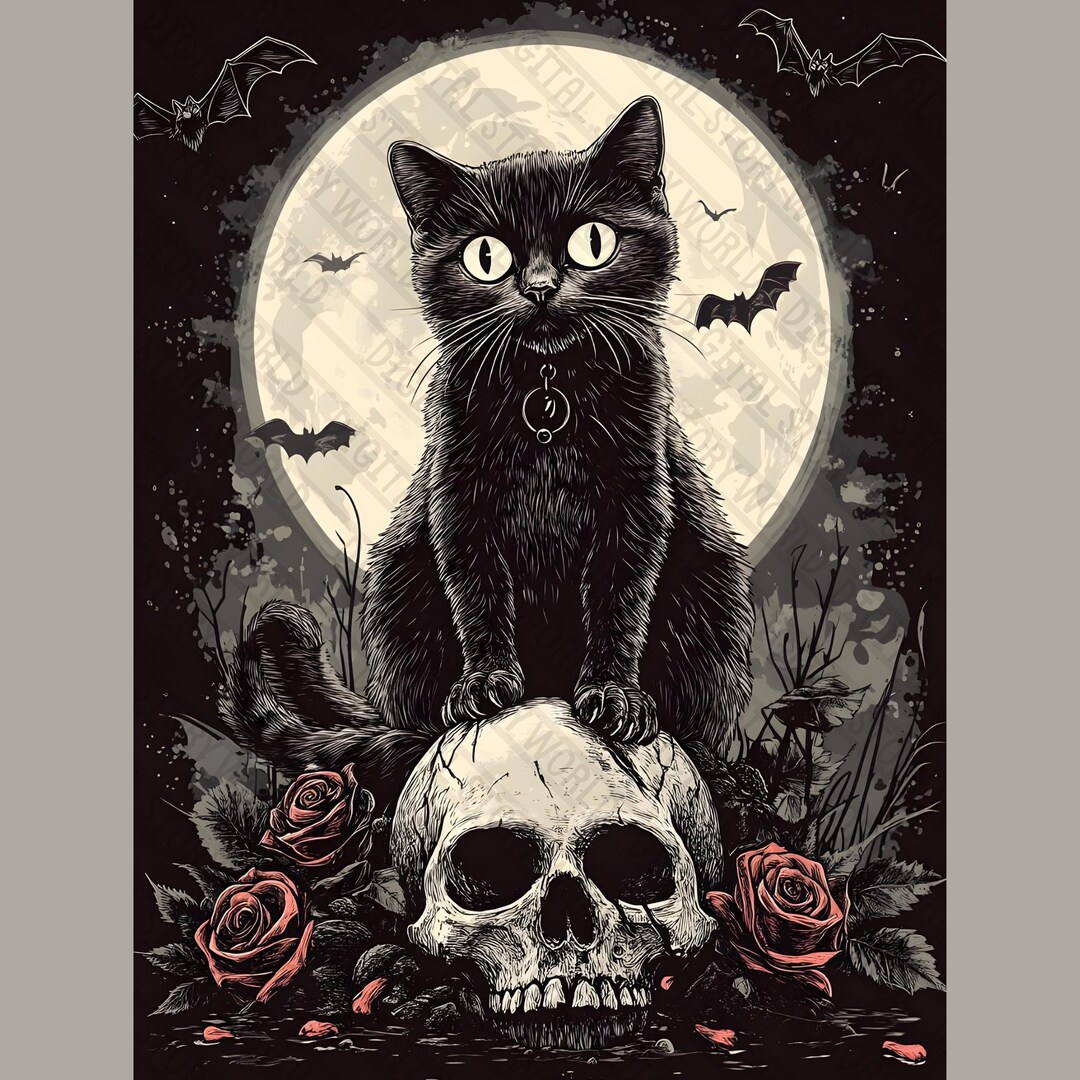 25 Gothic Scary Black Cat, Digital Halloween Items ,spooky Vibes and ...