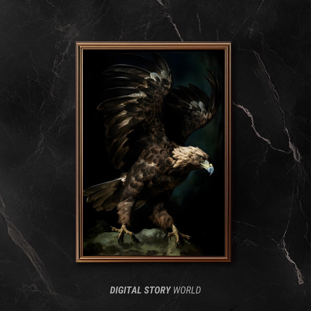 Majestic Eagle Portrait, Dark Gothic Bird Art, Mysterious Wildlife ...