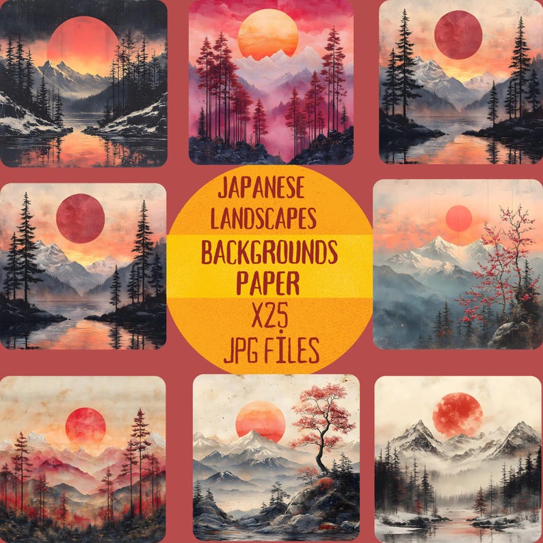25 Japanese Art Landscape Digital Backgrounds, High Quality JPG Files ...