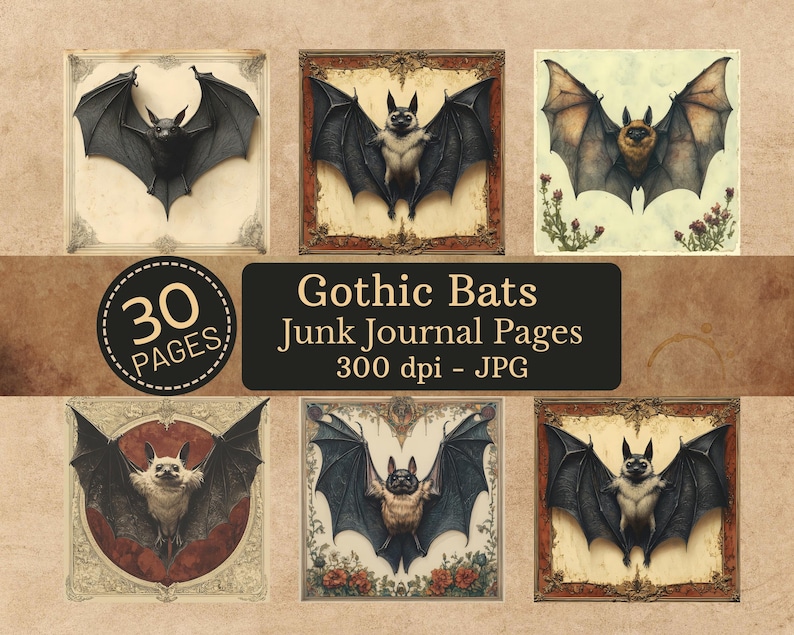 30 Gothic Bat Page Elements, Background Mystical Digital Halloween ...