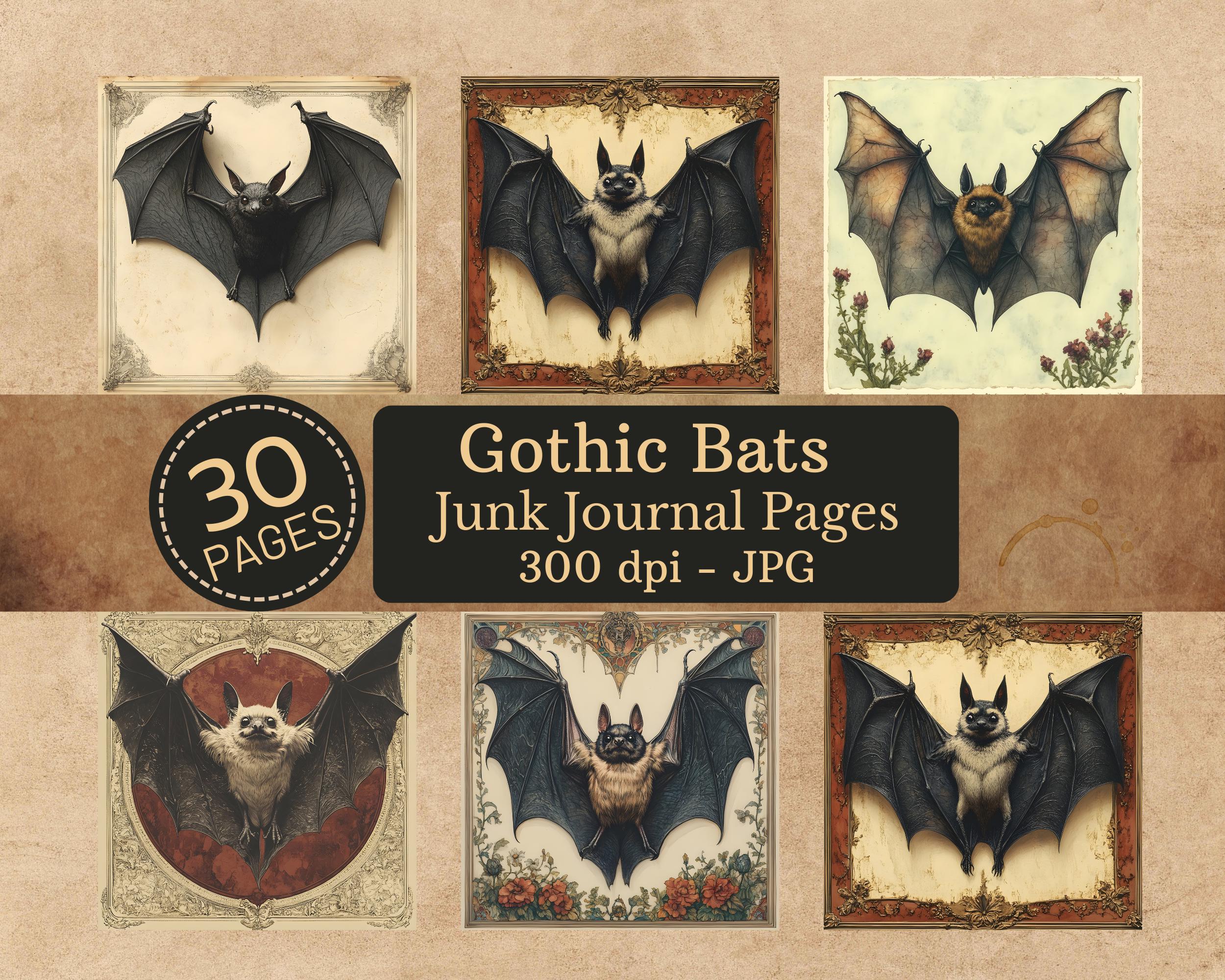 30 Gothic Bat Page Elements, Background Mystical Digital Halloween ...