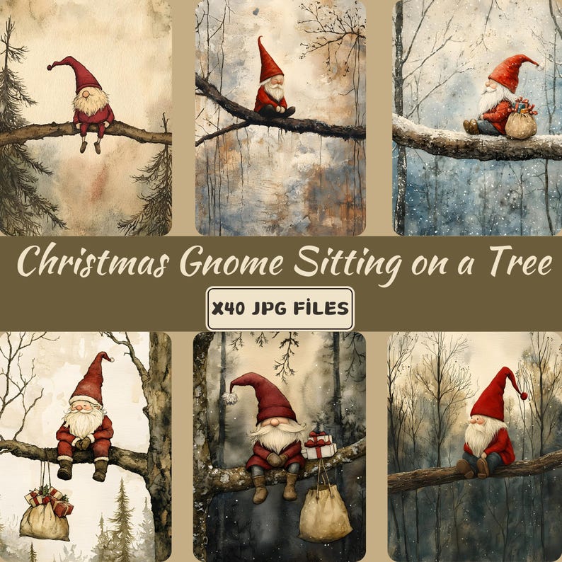 40 Cute Christmas Gnome Background Papers | JPG Digital Download ...