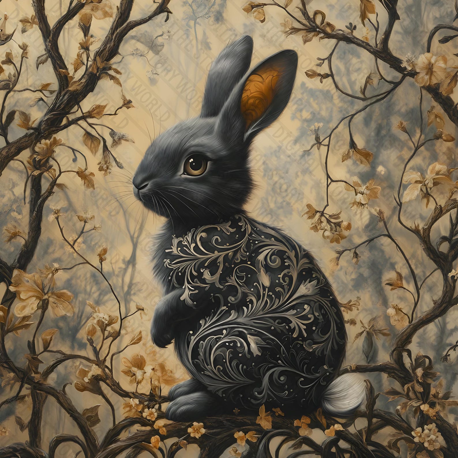 25 Gothic Rabbit Pages Pack | Printable Rabbit Backgrounds JPG | Dark ...