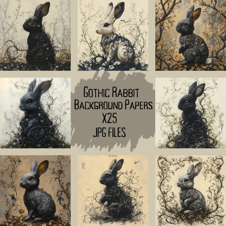 25 Backgrounds Gothic Animal Elements, Digital Rabbit Page, Aesthetic ...