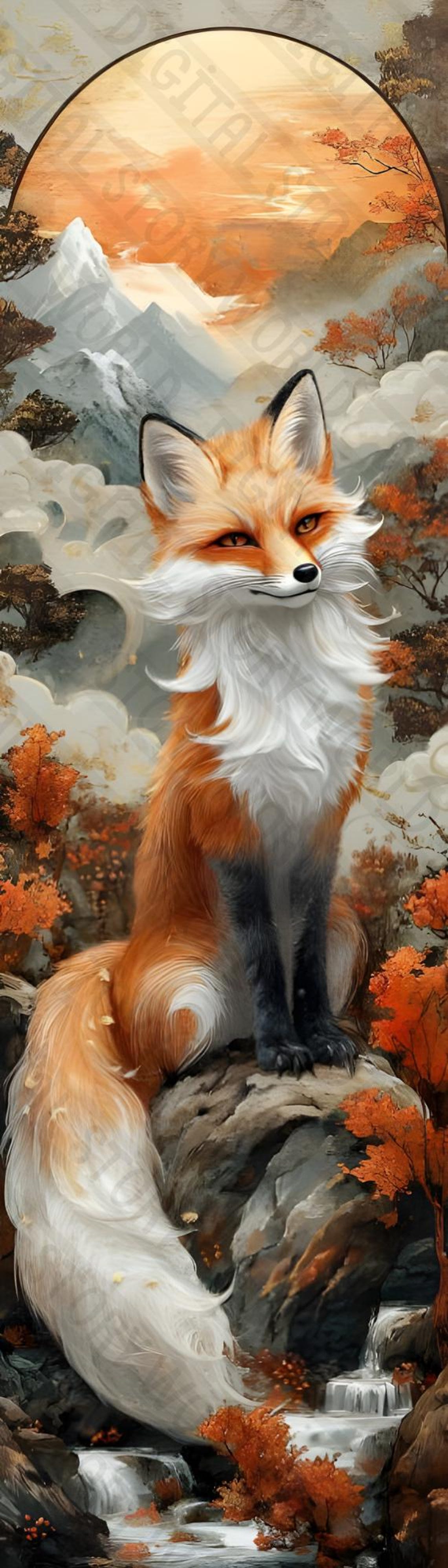 25 Edo Period Bookmarks Mystical Digital Fox Items, Digital Fox Collage ...