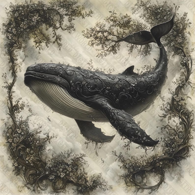 25 Background Plant Themed Gothic Animal Elements, Digital Whale ...