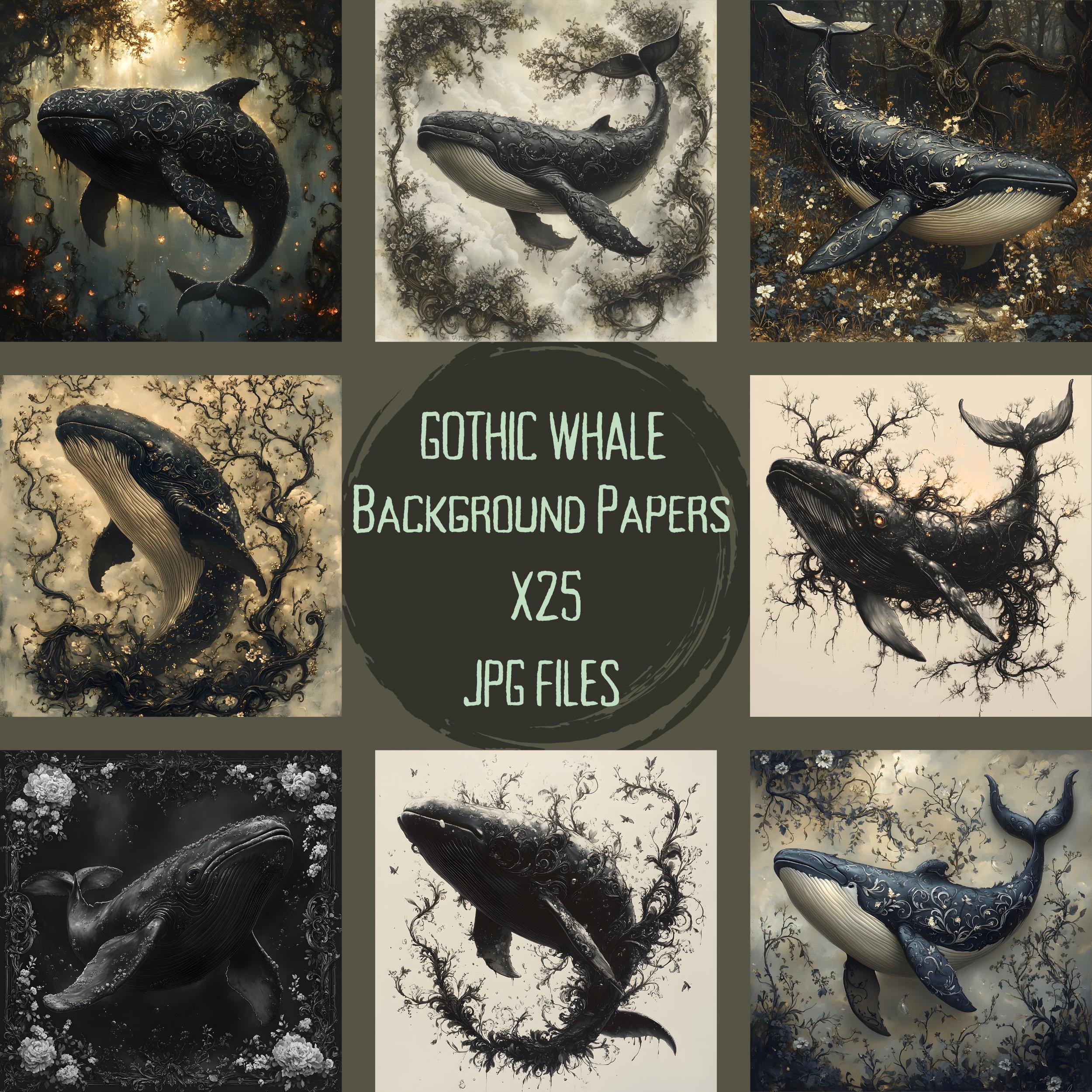 25 Background Plant Themed Gothic Animal Elements, Digital Whale ...