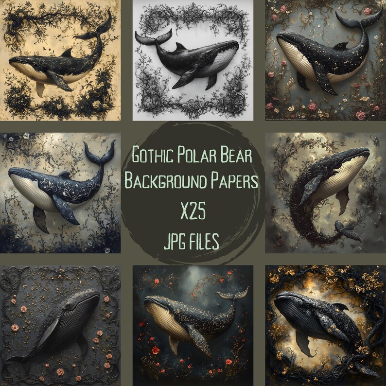 25 Background Plant Themed Gothic Animal Elements, Digital Whale ...