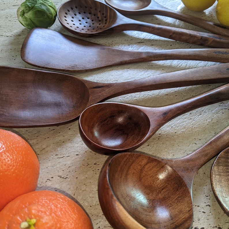 Montuk 7 Pcs Natural Teak Wood Cooking Utensils Set for Kitchen, Spoon ...