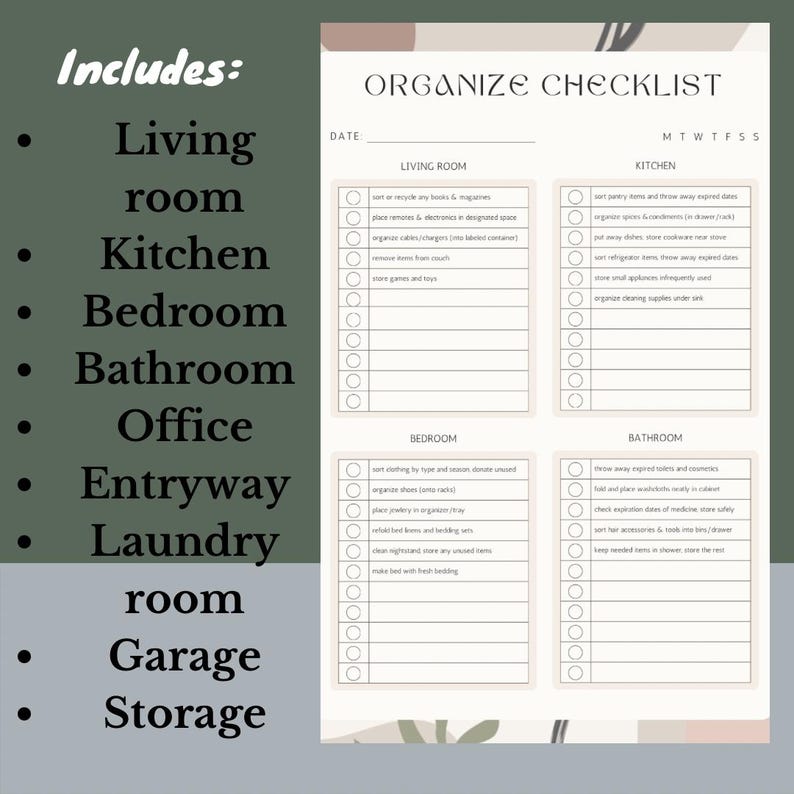 Organization Household Checklist - Etsy