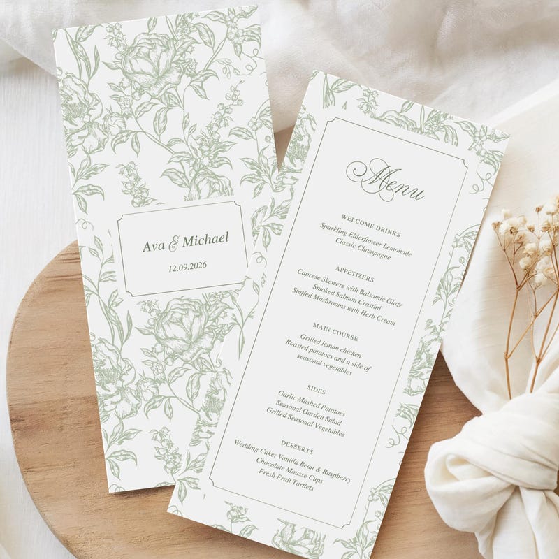 Floral Menu Wedding Green - Etsy