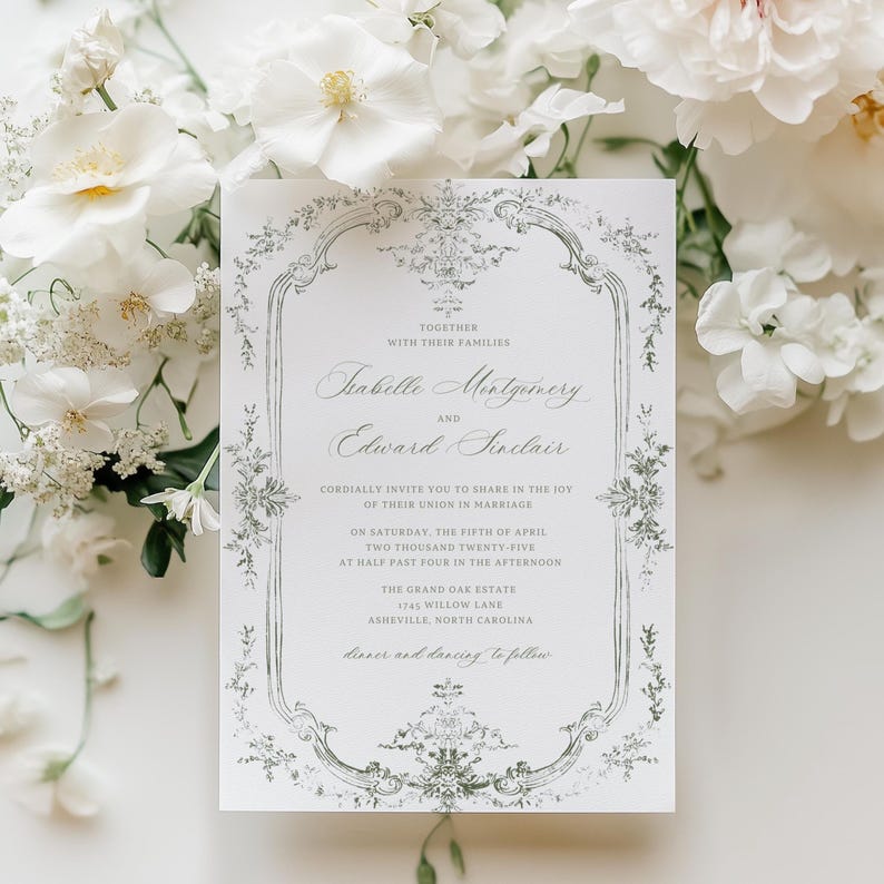Wedding Invitation Template | Vintage Green Floral Design | Canva ...