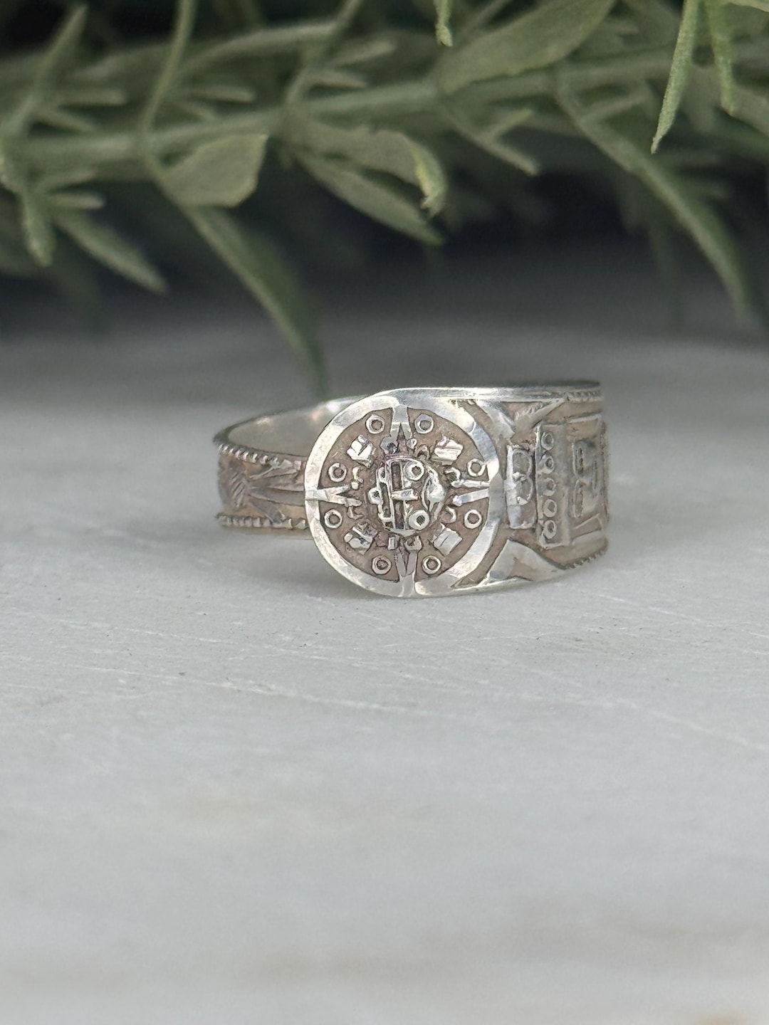 Antique Mexican Sterling Spoon Ring • Aztec Warrior & Sun Symbol - Etsy