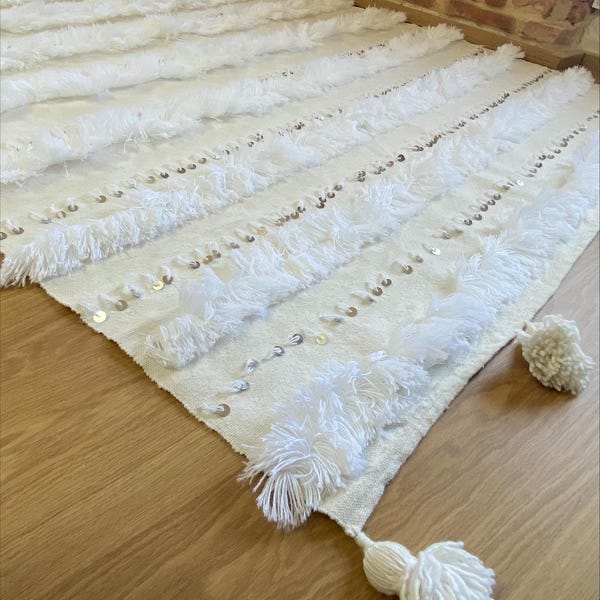 White Glitter Rug - Etsy